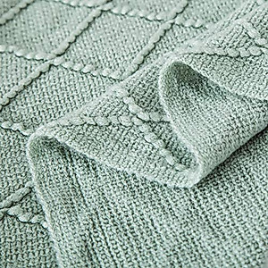 TREELY Aqua Throw Blanket with Fringe Tassels Knitted Throw Blanket Textured Solid Decorative Knit Blanket for Bed Couch, 50" x 67.7", Aqua