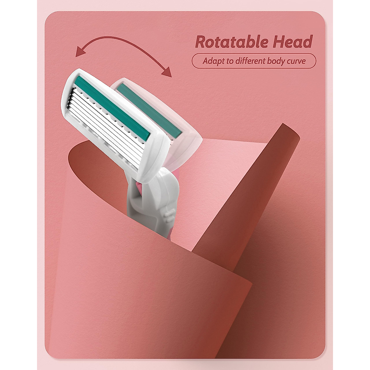 Razors for Women Sensitive Skin, 6 Blades Women’s razors for Shaving Including 1 Travel Razors for Women with 12 Blade Refills， Pink