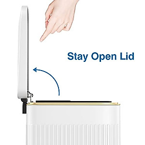 BETHEBEST 4 Gallon/ 15 Liter/Trash Can with Soft Close Lid,Rectangular Trash Can with Removable Wastebasket, Step Trash Can for Bathroom,Kitchen,Office,White