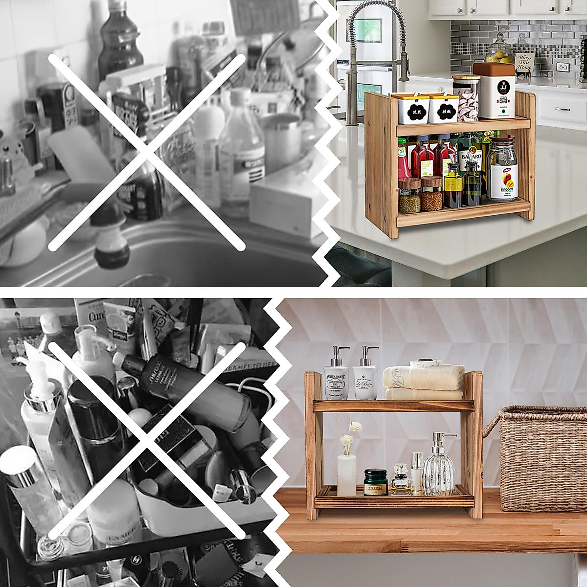 Cloud Fragrant 2-Tier Wood Spice Rack, a countertop organizer for kitchen and bathroom storage, display of cosmetics