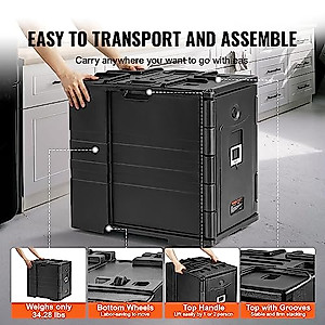 VEVOR Insulated Food Pan Carrier, 82 Qt Hot Box for Catering, LLDPE Food Box Carrier w/Double Buckles, Front Loading Food Warmer w/Handles, Stackable End Loader for Restaurant, Canteen, etc. Black