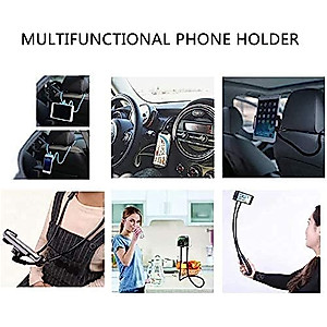 Lazy Cell Phone Mount Hanging on Neck, Airlxf Flexible Long Arms Stand Clip Holder Stand 360 Rotating DIY Free Rotating Multiple Functions for Desk Bed, Bike and Motorcycle (Black), 70cm