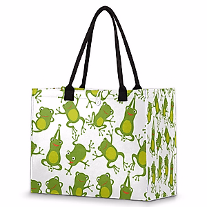 Pardick Frog Cute Tote Bag For Women Travel Bag Reusable Grocery Bag Utility Tote For Work Shopping Pool Beach Bag for Gift Outdoor