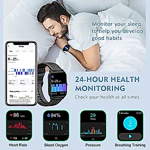 Smart Watch for Men Women - Answer & Make Calls, Alexa Build-in, Blood Oxygen (SpO2) 1.8 inch HD Screen iP68 Waterproof, Heart Rate Sleep Monitor, Fitness Tracker Compatible with Android and iOS Phone