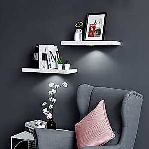 WELLAND White Floating Shelf with Touch-Sensing Battery Powered LED Light,Wall Mounted Display Shelves for Entrance, Living Room, Bedroom, Kitchen and Bathroom (24-INCH, White)