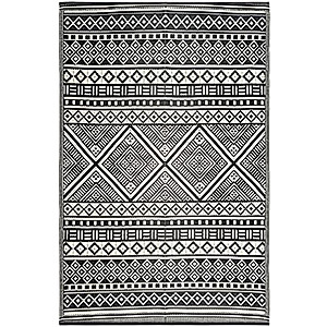 Beverly Rug Aztec Outdoor Rugs 8x10 Waterproof Boho Reversible Plastic Straw Rug Bohemian Outdoor Carpet, Outside Mat for Patio, Camping, Picnic, Porch, Deck, RV, Beach, Pool, Black and White, Texas