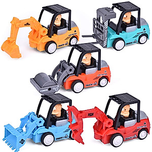 FUN LITTLE TOYS Friction Powered Construction Truck Toys for Toddlers, Push and Go Construction Vehicles Toys Set of Bulldozer, Excavator, Roller