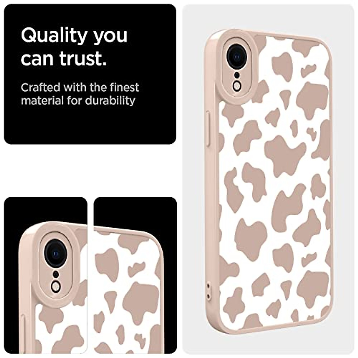 OOK Compatible with iPhone XR Case Cute Cow Print Fashion Slim Lightweight Camera Protective Soft Flexible TPU Rubber for iPhone XR with [Screen Protector]-Pink