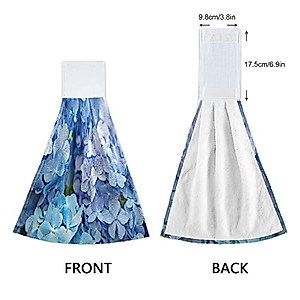 xigua Blue Hydrangea Kitchen Towels Set of 2, Hanging Hand Towels with Loop Soft Absorbent Durable for Bathroom Kitchen Decor