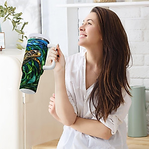 Slewiaeky Tumbler with Handle 40 oz Ocean Turtle Tortoise Travel Mug with Lid and Straw Sea Stainless Steel Vacuum Insulated Water Bottle Cup for Iced Tea Coffee Cold Beverages Cup Holder Friendly