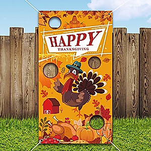 Cloria Thanksgiving Games, Thanksgiving Bean Bag Toss Games for Kids Family Adults, Fall Thanksgiving Party Supplies Activities, Turkey Hanging Toss Game Banner Decorations
