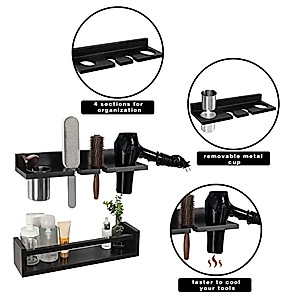 Hair Tool Organizer Wall Mount, Hair Dryer Holder, Blow Curling Iron Holder, Hair Organizer Storage Hairdryer Holder for Bathroom, Vanity Hot Styling Hair Straightener Brush Tool Accessory for Woman