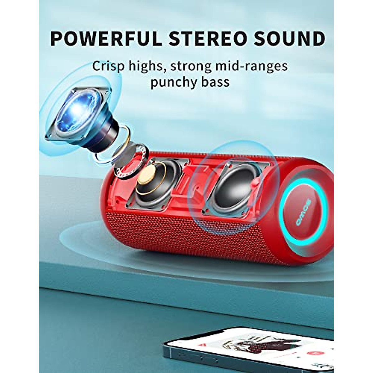 SOWO Portable Bluetooth Speaker, Waterproof Speaker IPX7, 25W Loud Wirelss Speaker with Big Audio and Punchy Bass, Outdoor Bluetooth Speaker for Party, Beach, Travel, Girls Gifts - Red