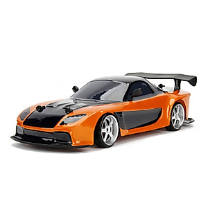 Jada Toys Fast & Furious Han’s Mazda RX-7 Drift RC Car, 1: 10 Scale 2.4Ghz Remote Control Orange & Black, Ready to Run, USB Charging (standard) (99700)