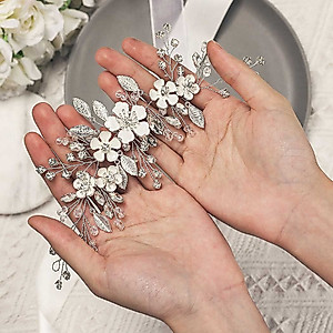 Unicra Silver Bride Wedding Hair Vine Flower Bridal Hair Piece Rhinestone Hair Accessories Crystal Headpieces Jewelry for Women and Girls