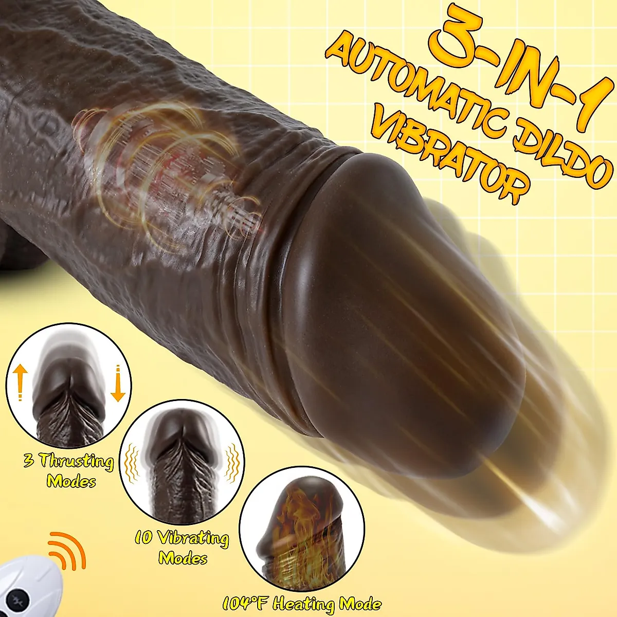 7.41" Large Girth Black Thrusting Dildo, Big Glans Realistic Dildo with Thrusting & Vibration & Heating, Huge Thick Anal Dildo Adult Sex Toy for Men, Big Size G spot Dildo Vibrator for Women Pleasure