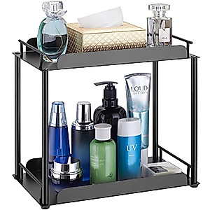 Claev Bathroom Organizer (Black, 13x8x12 Inch) 2 Tier Space Saver Cosmetic Vanity Shelf, Countertop/Counter Sink Storage Tray for Kitchen, Bath, Dresser, Bedroom, Makeup Table