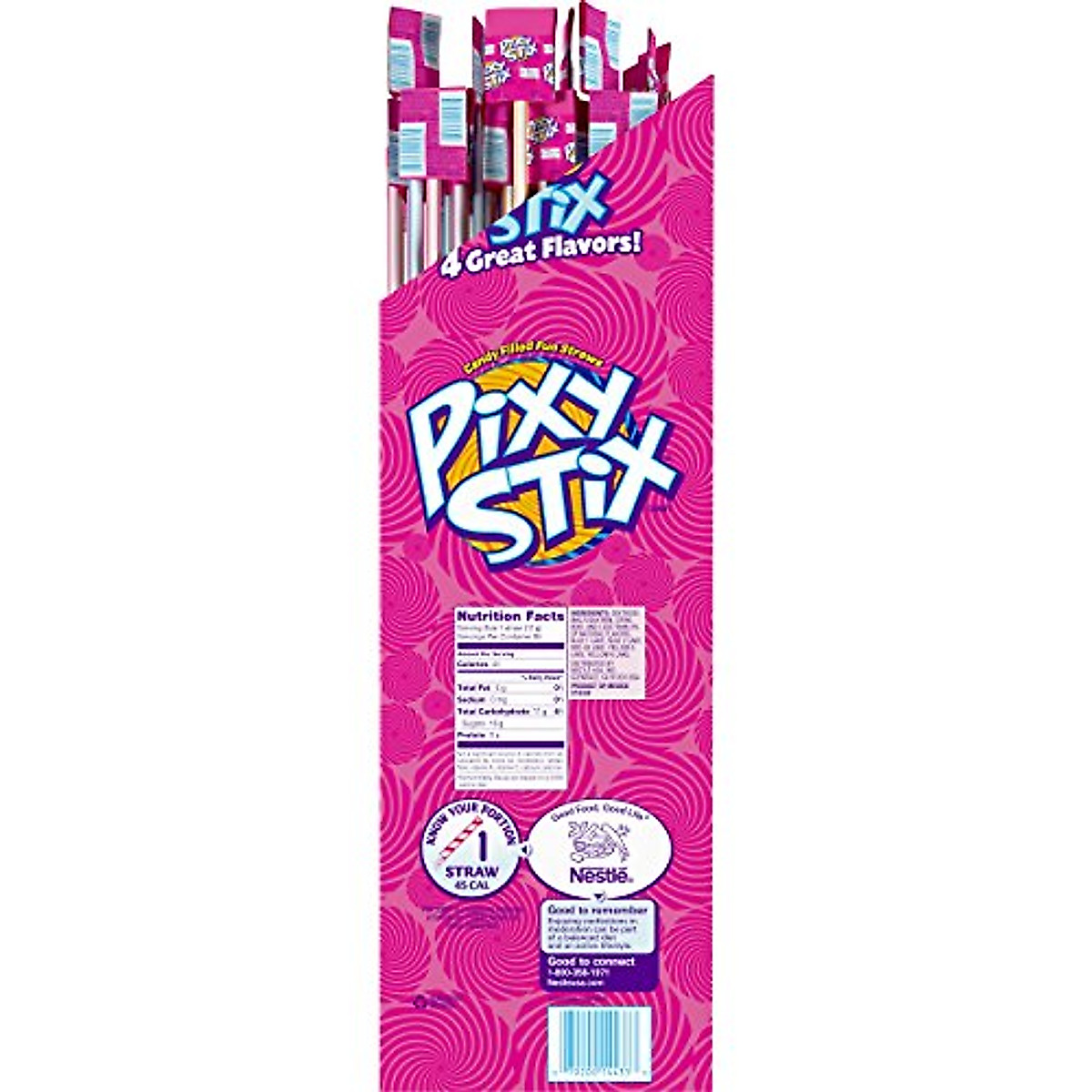 Pixy Stix Candy Filled Fun Straws, Grape, Maui Punch, Cherry & Orange Flavors, 0.42 oz (Pack of 85)