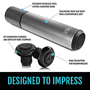 VINVOLI Wine Preserver Set - New 2024 Wine Vacuum Pump with 2 Reusable Wine Stoppers - Wine Sealer and Wine Saver to Keep Wine Fresh Longer - Professional Quality for Wine Lovers and Sommeliers