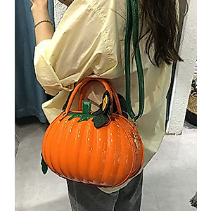 QZUnique Pumpkin Shoulder Bag 3D Glossy PU Purses Halloween Novelty Crossbody Bag holiday Party Gift Candy Bag