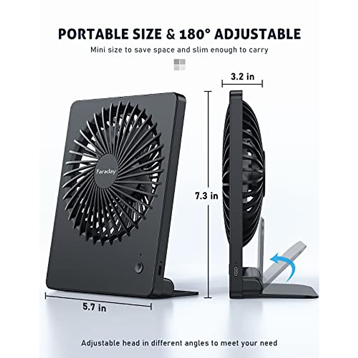 FARADAY Small Table Fans Bundle USB Desk Fans Personal Fan Ultra Quiet For Home Bedroom Office Desktop, 3 Speeds, Black
