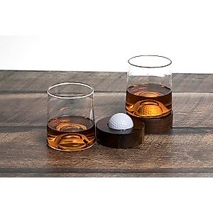 JEM GLASS Personalized golf coaster and whiskey glasses: Golf accessories for men and women golfers; Cool holiday basket for men and women that golf (2 Glasses, Not Personalized)