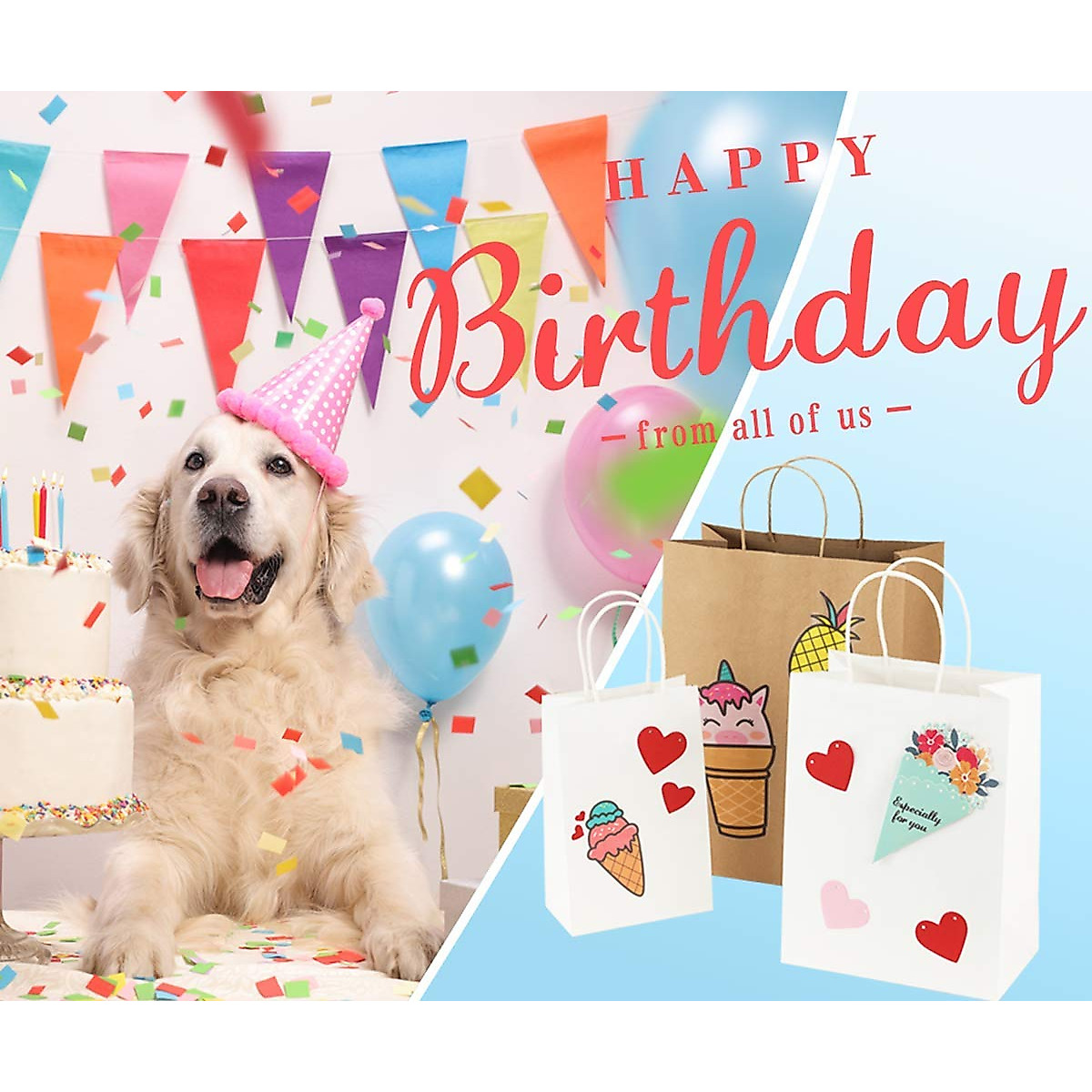 BagDream Gift Bags 100Pcs 5.25x3x8 Small Paper Gift Bags with Handles Bulk, White Kraft Paper Bags for Party favor, Retail, Grocery Sacks