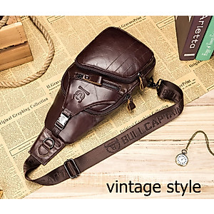 BULLCAPTAIN Men Genuine Leather Sling Bag Backpack Multi-pocket Chest Bag Outdoor Hiking Travel Daypack (Coffee)