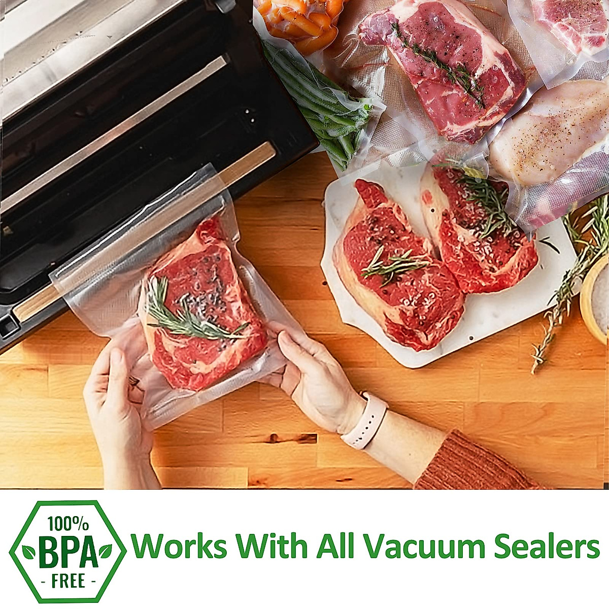 Vacuum Sealer Bags Roll 4 Pcs 8" x 150' Rolls (Total 600 feet) Vac Seal Bags for Food Saver Storage, Meal Saver Freezer Vacuum Sealer Bags, Sous Vide Bags Vacuum Sealer, Non-BPA Vacuum Sealer Bags