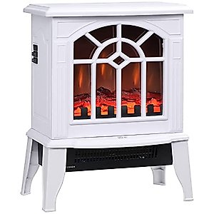 HOMCOM 18" Electric Fireplace Heater, Fireplace Stove with Realistic LED Flames and Logs, Overheating Protection, 750W/1500W, White