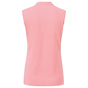 BGOWATU Women's Golf Polo T-Shirts Sleeveless V Neck Collarless Tennis Shirts UV Protection Quick Dry Lightweight Pink L
