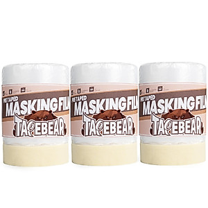 TAPEBEAR Painters Tape and Masking Film 22inch X 30yard(550mmx 27m), Plastic Cover for Painting, Tape and Drape, Pre-Taped Masking Film for Automotive, Floor, Appliance and Furniture, 3Rolls