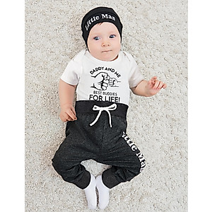 TUEMOS Baby Boy Clothes Daddy and Me The Best Buddies for Life Letter Print Romper Top+Pant with Hat Baby Boy Summer Outfits 3-6 Months