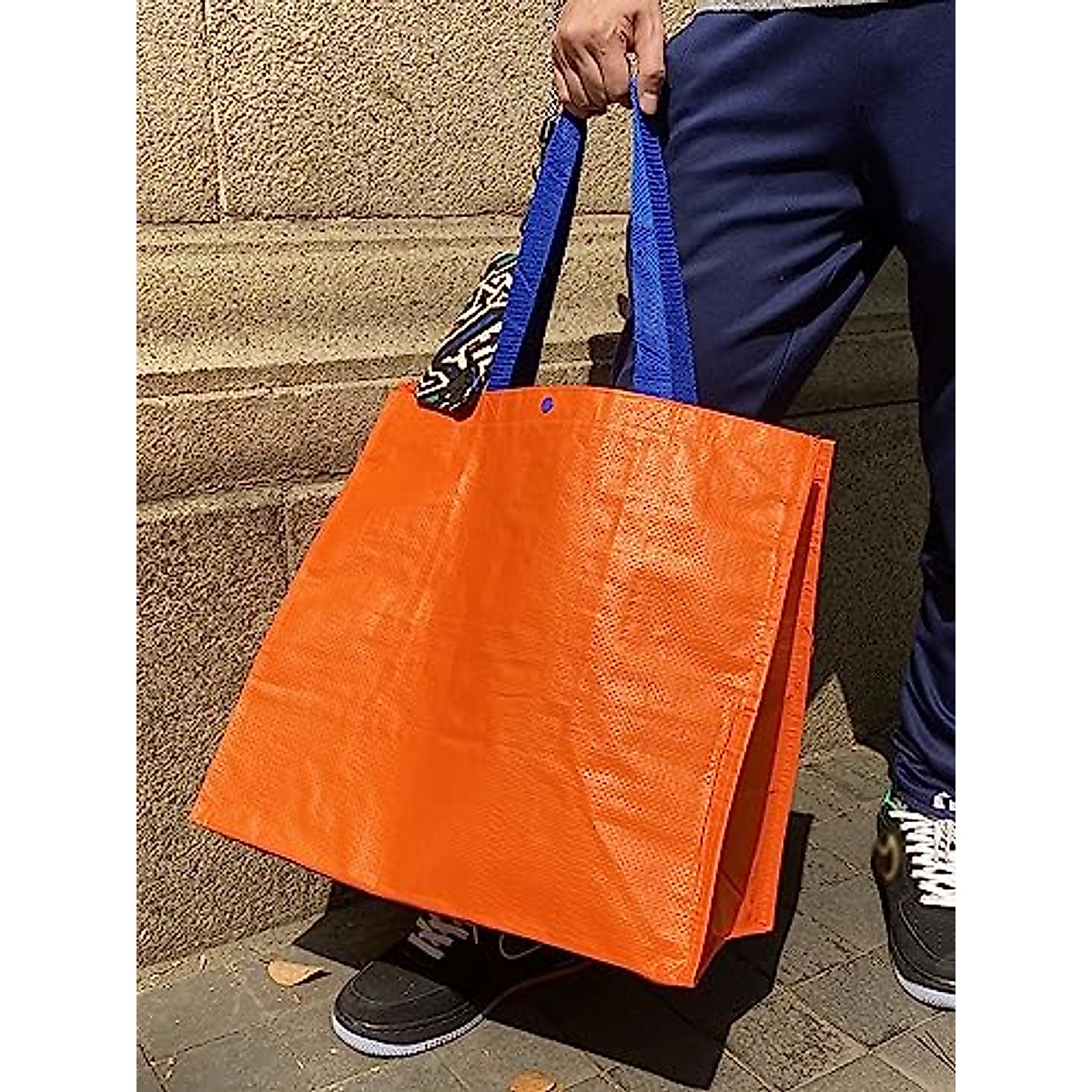Little Fire Craft Reusable Grocery Bag Woven Plastic Shopping Bags Gift Bag Heavy Duty Moving Bag Lightweight Durable Foldable 3 Pack Orange