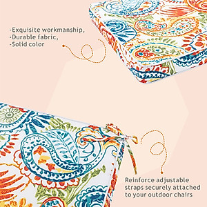 JMKaixin Patio Chair Cushions 19 x 19 Inch Waterproof Outdoor Seat Cushions for Patio Furniture Garden Sofa Couch Chair Pads with Adjustable Straps, Set of 2