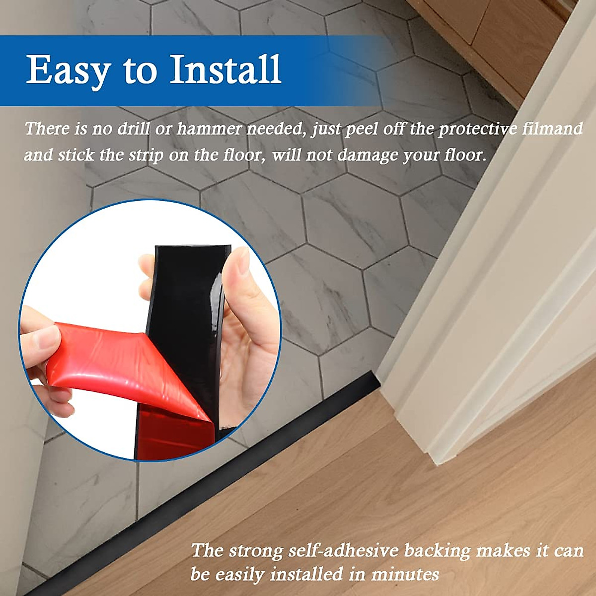 Floor Transition Strip Floor Cover Strips Self Adhesive Flooring Transitions Laminate Floor Strip 1.57" Wide Vinyl Floor Flat Divider Strip (4cm, 10Ft, Black)