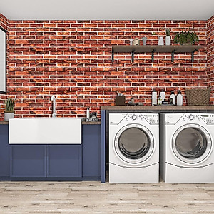 Brick Wallpaper Peel and Stick Red Brick Wallpaper for Bedroom 17.7" X 118" Faux Brick Pattern Wallpaper for Fireplace Kitchen Accent Wall Home Decoration Party Brick Wrapping Paper Backdrop