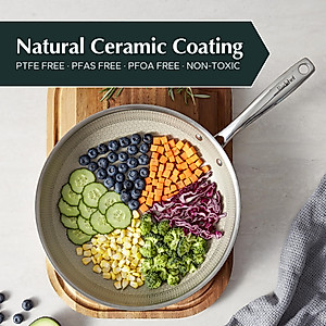 Redchef Non Stick Frying Pans, Hybrid Frying Pans Nonstick, Ceramic Stainless Steel Pan, Non Toxic, PFAS PFOA & PTFE Free, Dishwasher/Oven Safe Cookware, Induction Compatible, 3 Pcs (8, 10, 12 Inch)