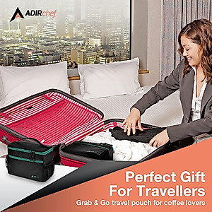 Adir Mini Single Serve Travel Coffee Maker Pouch Organizer, Portable For Travel, Camping, Office Lunch Bag For Grab & Go Daily Use (Red)