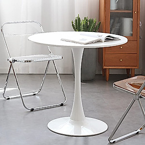 MIINO Round Modern Style Solid Wood Dining Table Dining Furniture with Tulip Base, Small Table for Office Small Coffee Table for 2, White, 23.6" W