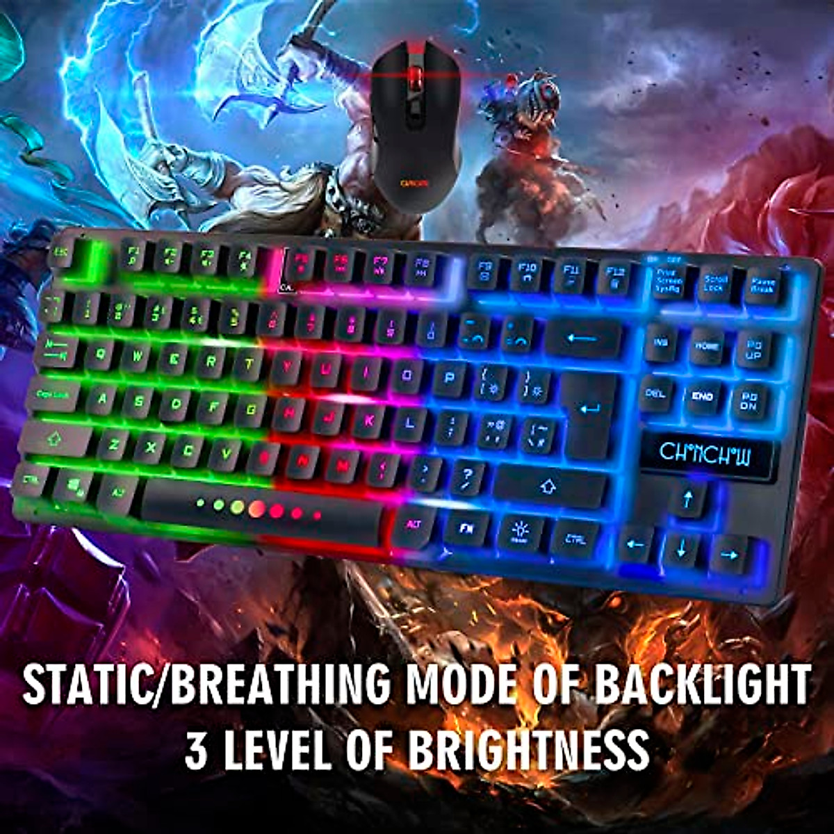Gaming Wireless TKL Keyboard Mouse Combo Rechargeable LED Backlit Tenkeyless Compact 87 Keys 6 Button for Computer Laptop PS4 PS5 Switch Compatible with Windows XP/7/8/10 iMac MacBook Xbox one X