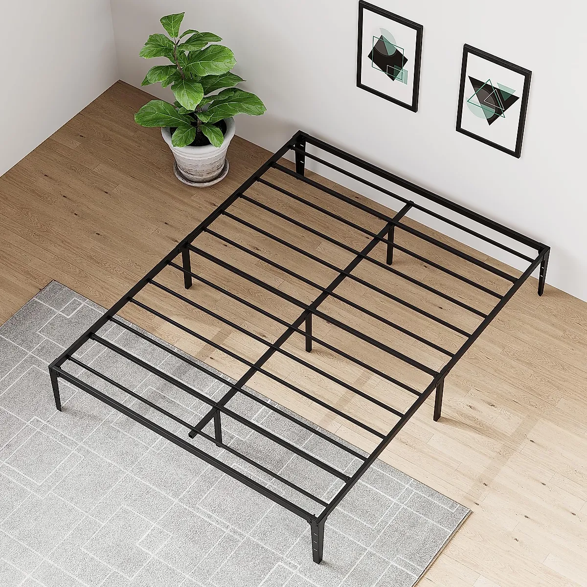 IDEALHOUSE 14 Inch Queen Metal Platform Bed Frame No Box Spring Needed, Bed Frame Queen Size with Heavy Duty Steel Slat Mattress Foundation, Noise Free, Easy Assembly