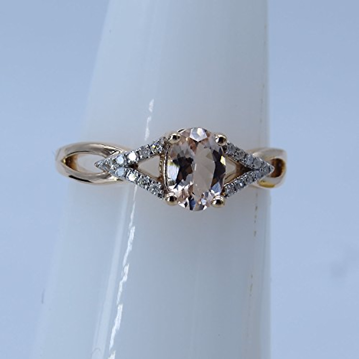 Dazzlingrock Collection 10K Round Morganite & White Diamond Ladies Split Shank Halo Engagement Ring, Rose Gold, Size 6.5