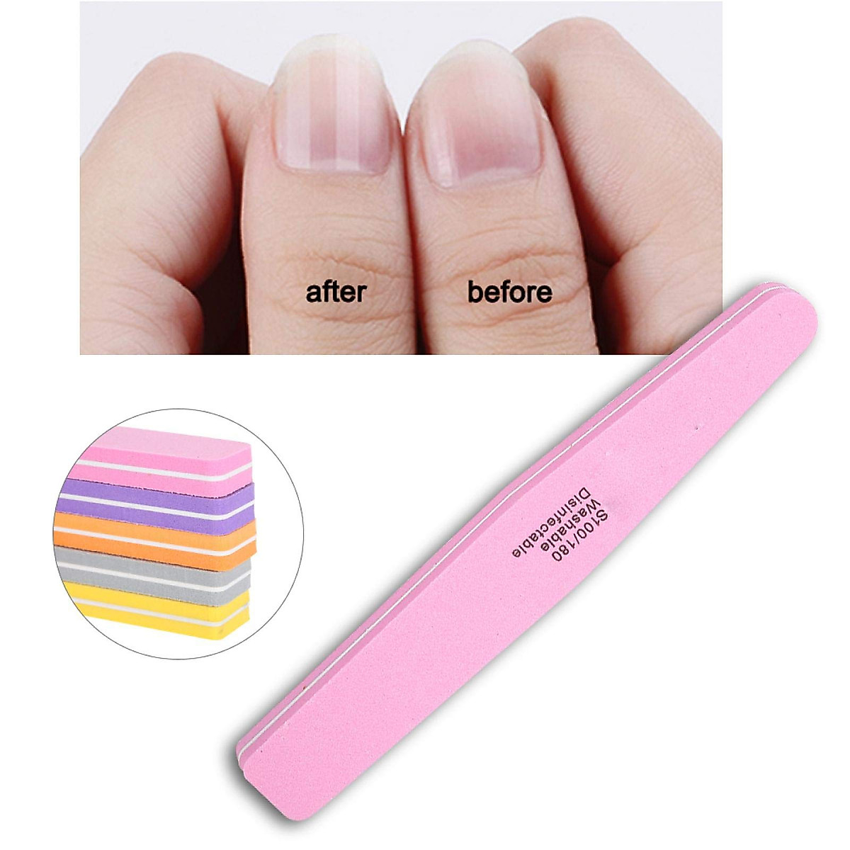 5pcs Nail File Buffer, 100/180 Double Sided Grit Gel Nail File Set, Manicure Tools File Block Nail Polisher for Nail Grooming and Styling