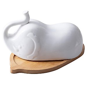 Hemoton Ceramic Butter Dish with Wooden Holder Dinner Plates Airtight Sealed Container Butter Case Black Decor Terrarium Butter Dish with Lid Butter Plate for Hotel Glass Big Butter Bamboo