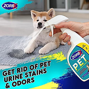 ZORBX Pet Stain and Odor Eliminator for Strong Odor - Dual Action Natural Enzymes Pet Odor Neutralizer & Stain Remover for Dog & Cat Urine | Carpet Cleaner Spray - 24 FL Oz