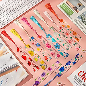 BOWINR 10 Pieces Flower Acrylic Bookmarks Transparent Resin Floral Bookmarks with Colorful Tassels for Women Teachers Kids Students Book Lovers, 10 Styles
