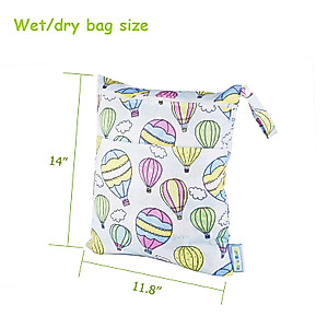 2 Pcs Cloth Diaper Wet Dry Bags Waterproof Reusable Travel Daycare Baby Pump Parts Bag for Swimsuits Clothes with Zipper (Rainbow and Hot Air Balloon)