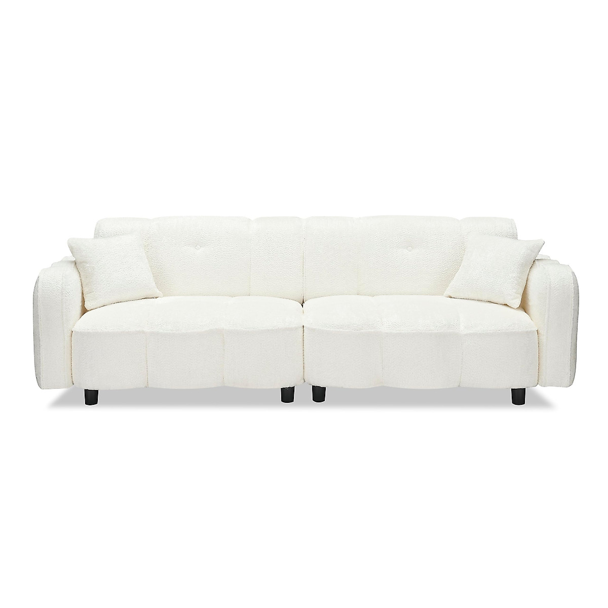 Elevon 96 Inch Modern Sofa Couch, Comfy Cloud Couch Loveseat Sofa Teddy Velvet Upholstered, 3 Seater Cozy Deep Seat with 2 Pillows for Living Room Bedroom Apartment Office, White