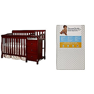 Dream On Me Jayden 4 in 1 Convertible Portable Crib w/ Changer with Dream On Me 3 Portable Crib Mattress, White